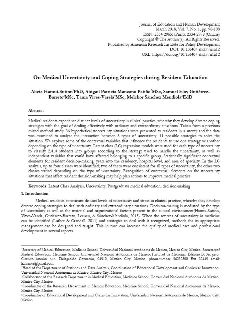 On Medical Uncertainty and Coping Strategies During Resident Education ...