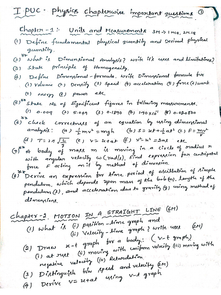 1st PU- Phy Chapterwise Imp Qns | PDF