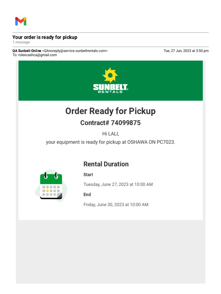 Gmail - Your Order Is Ready For Pickup | PDF