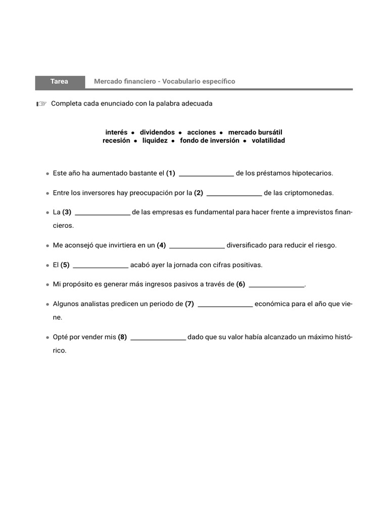 Mercado Financiero Vocabulario Avanza | PDF