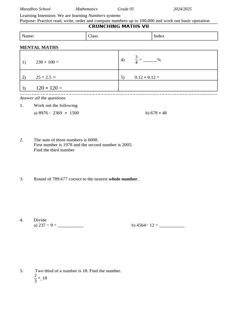 Crunching Mathematics 7 Gr05 | PDF