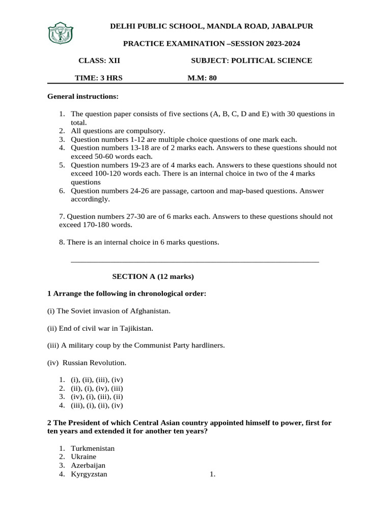 Pol Sci Practice Question Paper 2023-2024 | PDF | Socialism | Capitalism