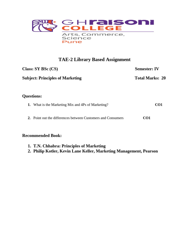 TAE-2 Principles of Marketing | PDF