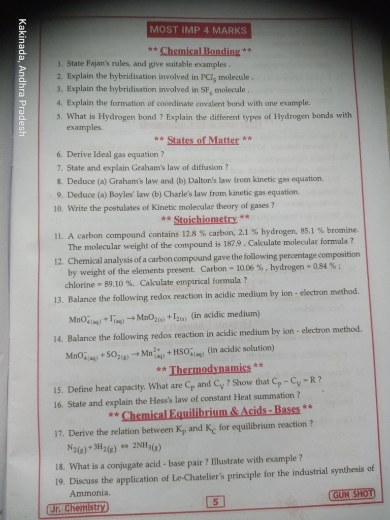 4 Marks Ipe Chem9istry | PDF
