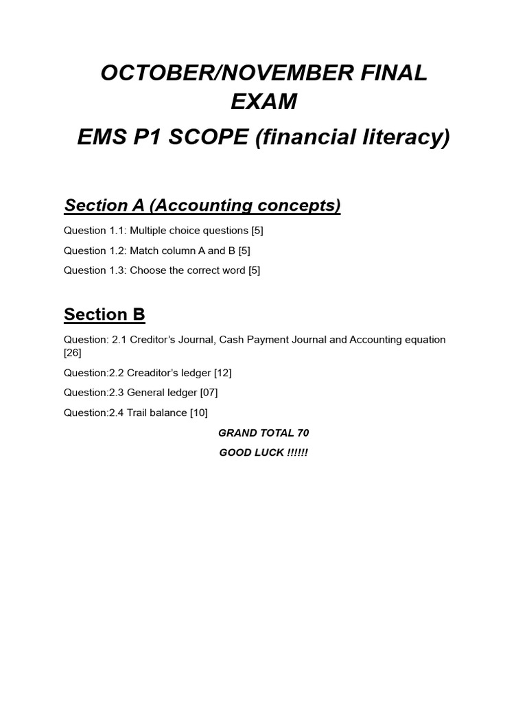 EMS P1 Financial Literacy Exam Guide | PDF