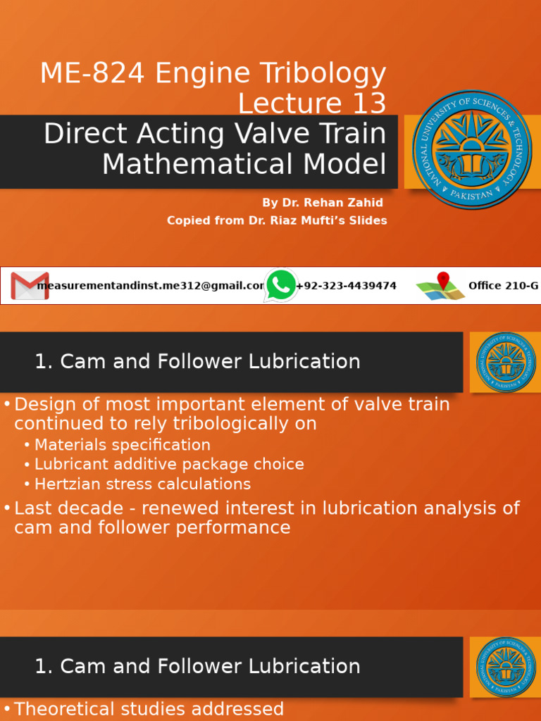 Direct Acting Valve Train Tribology Analysis | PDF | Friction | Kinematics