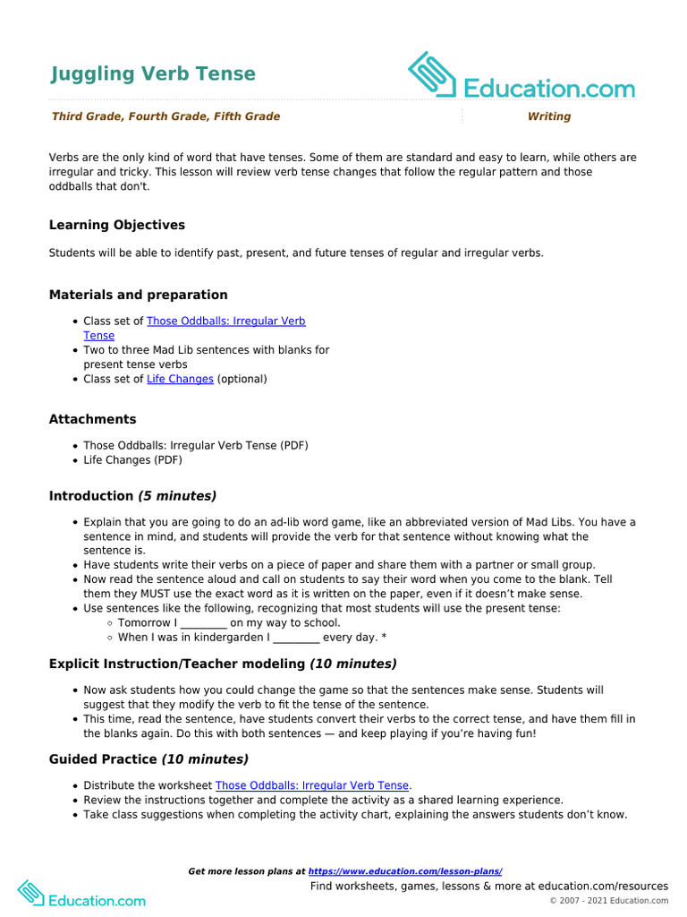 Irregular Verb Tense Lesson Plan | PDF | Verb | Grammatical Tense
