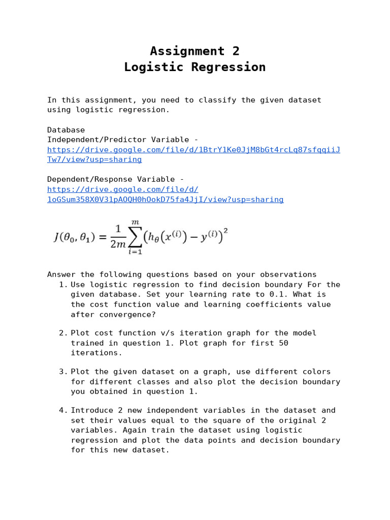 CSE23 Assignment 2 Logistic Regression | PDF