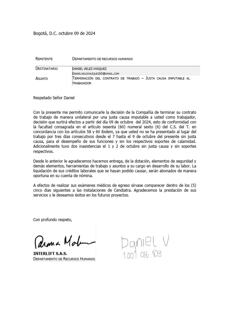 Notificacion Daniel Velez | PDF