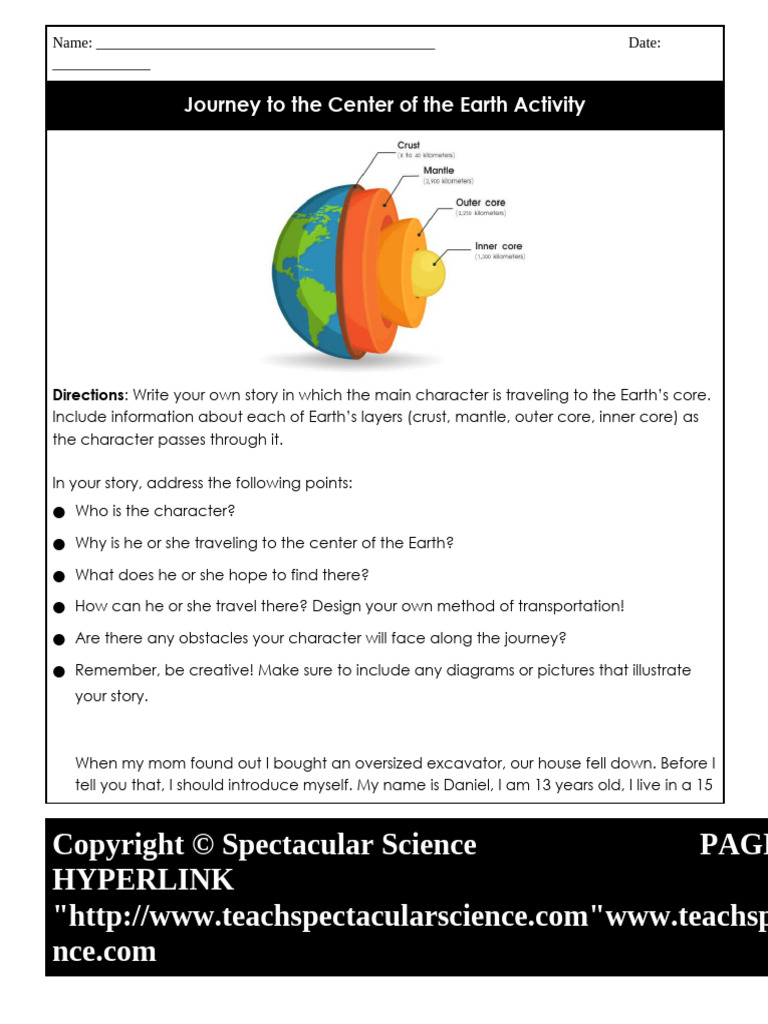 Copy of Journey To The Center of The Earth Activity & Rubric | PDF ...