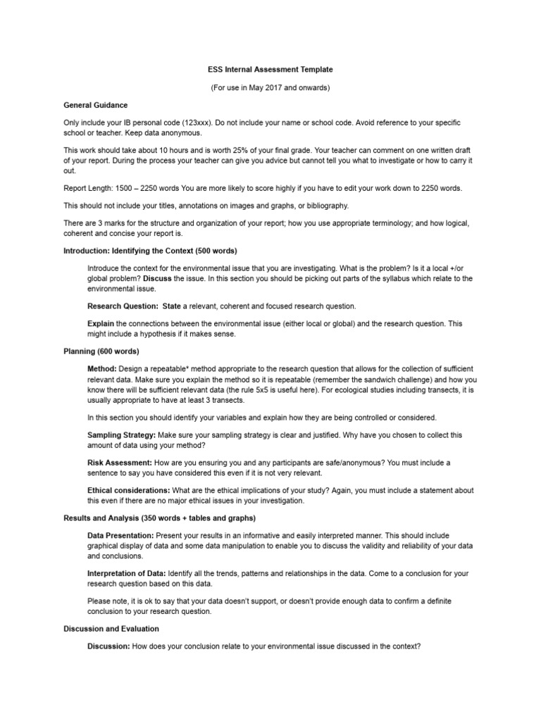 ESS Internal Assessment Template | PDF | Data | Validity (Statistics)