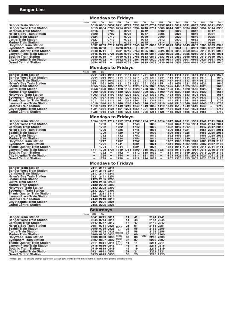 Timetable - NIRailways - Bangor Line - Bangor Line - 01-January-2025-07 ...