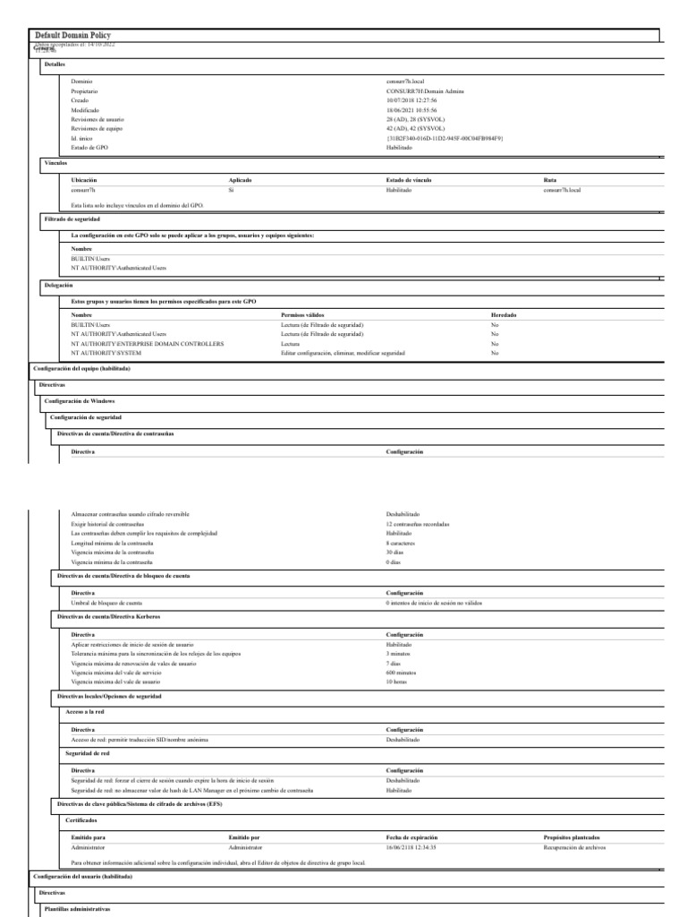 Default Domain Policy Pdf Política De Grupo Software Del Sistema 0029