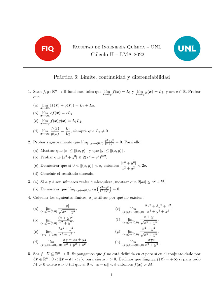 Práctica 6 - Límite, Continuidad y Diferenciabilidad | PDF | Derivado | Álgebra lineal