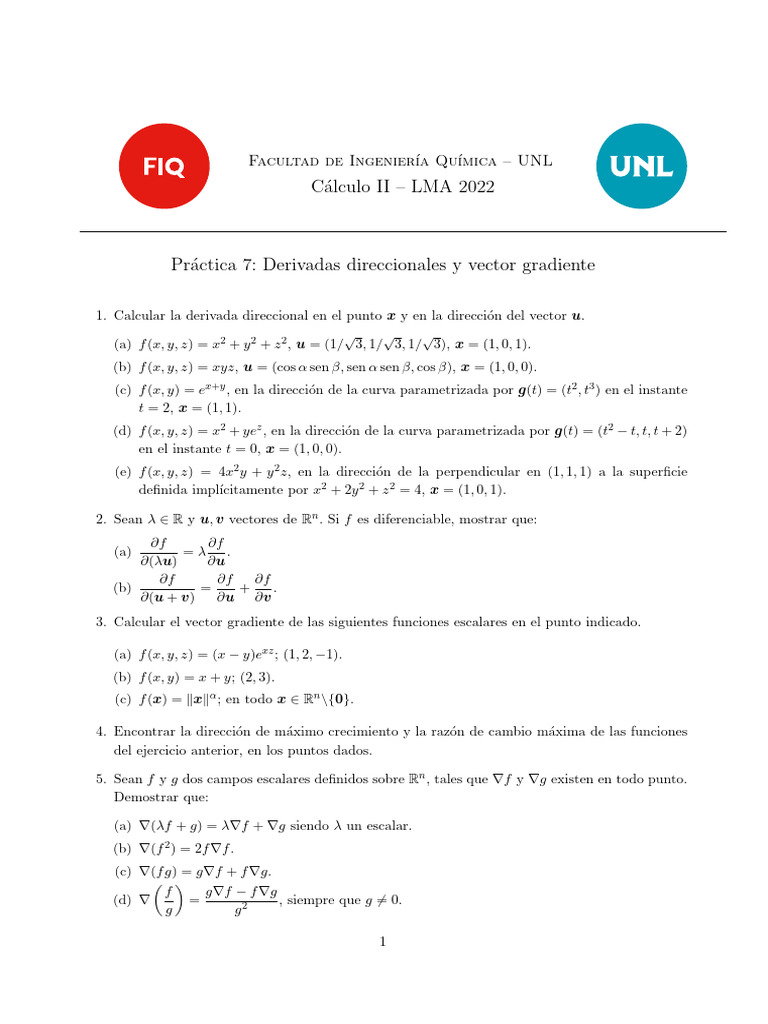 Práctica 7 - Derivadas Direccionales y Vector Gradiente | PDF | Degradado | Euclides