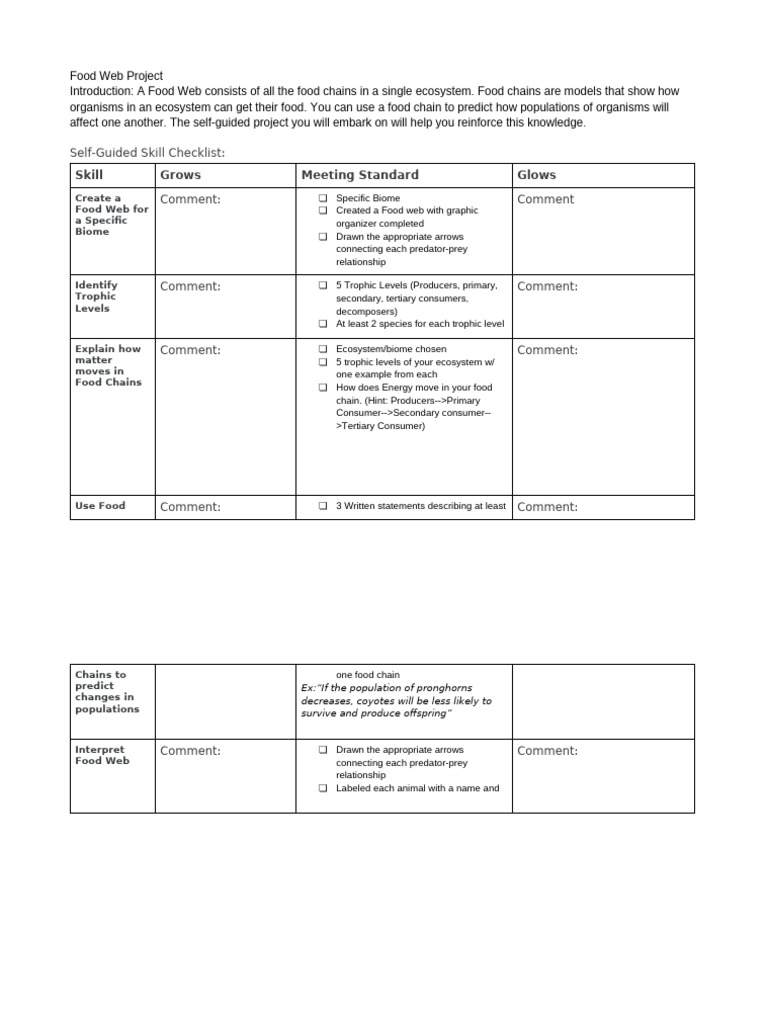 Food Web Project-Rubric | PDF