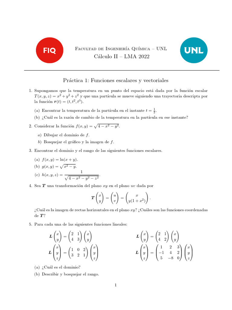 Práctica 1 - Funciones Escalares y Vectoriales | PDF | Escalar (Matemáticas) | Vector Euclidiano
