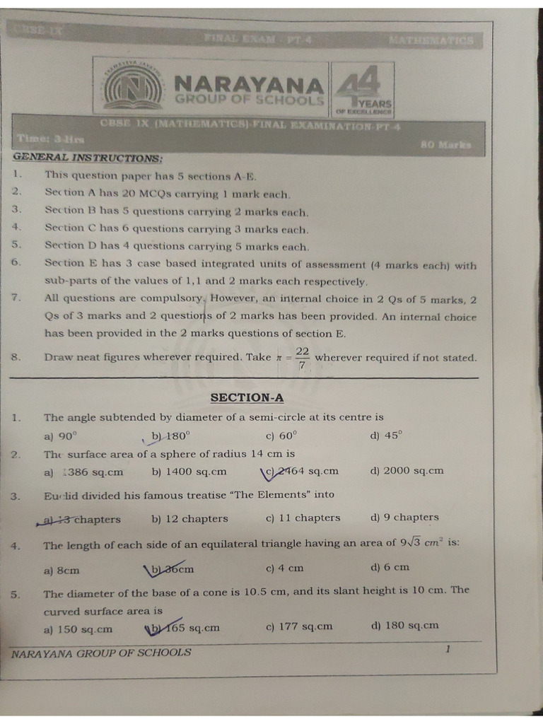 Class 9 Maths Paper 2023-2024 (Final) | PDF