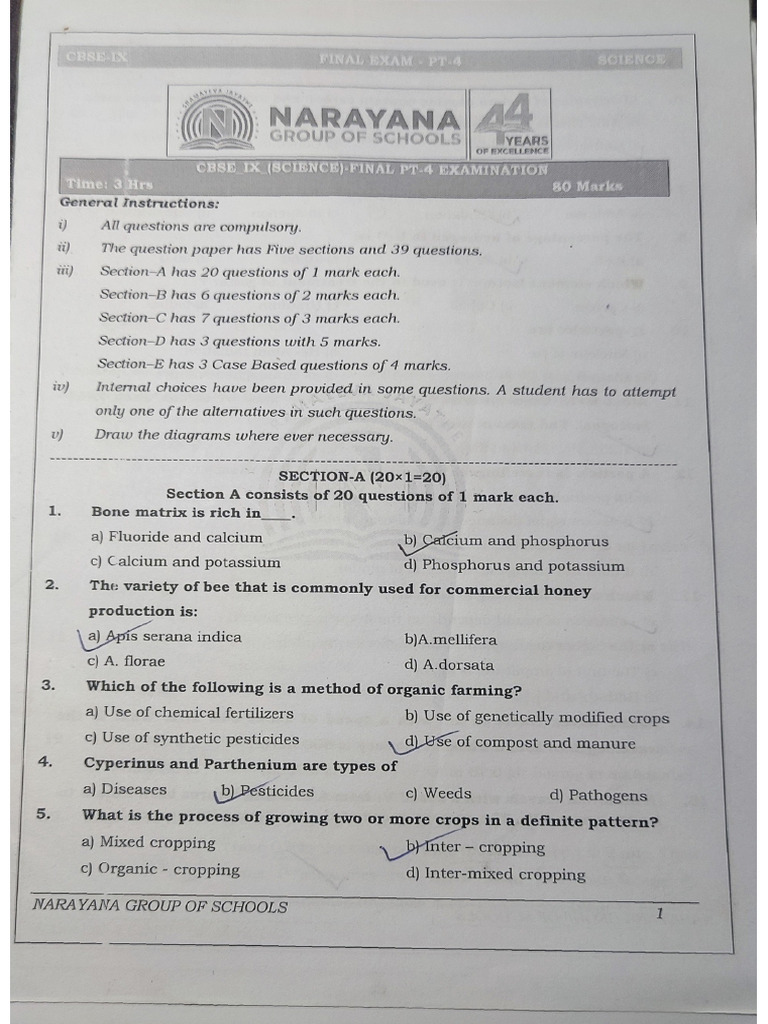 Class 9 Science Paper 2023-2024 (Final) | PDF