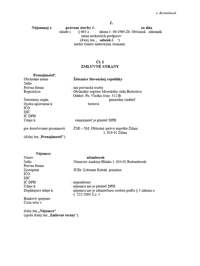 Dodatok Č. 1: K Nájomnej Zmluve S Právom Stavby Č. 853801021-4-2022-Nzsps Zo Dňa 12.07.2022 | PDF