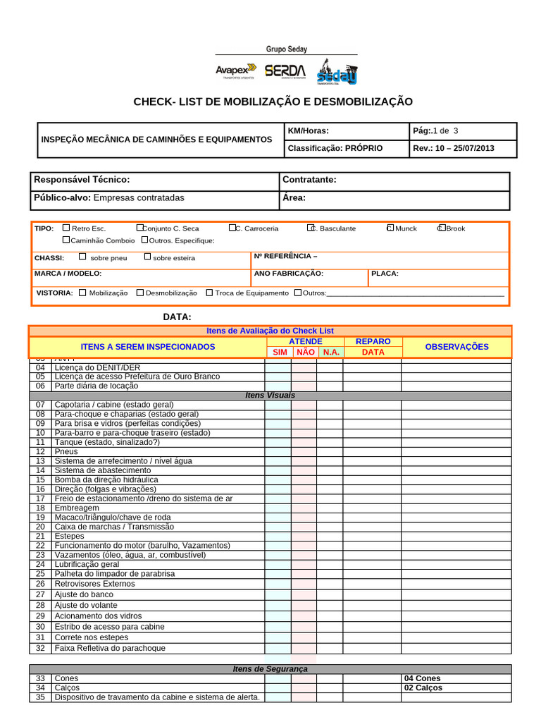 Check-list de Inspeção de Caminhões | PDF | Pneu | Veículo motorizado