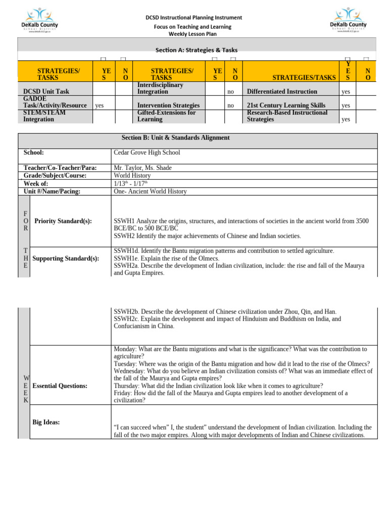 Lesson Plan #2 for Cedar Grove Highschool - Copy | PDF | Ancient ...