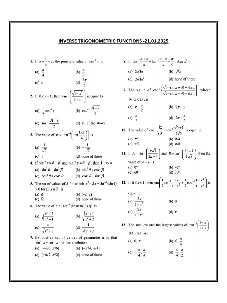 Inverse Trigonometric Functions - 21.01.2025 | PDF