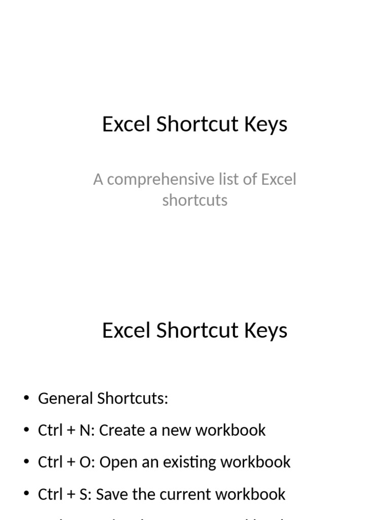 Excel Shortcut Keys Presentation | PDF