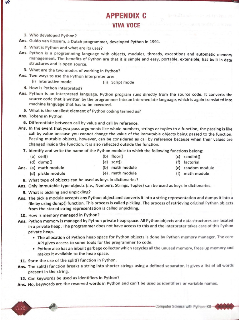 Class 12 Viva Questions | PDF