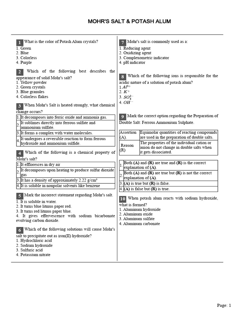 SALT ANALYSIS & Mohr - S Salt and Potash Alum | PDF | Salt (Chemistry ...