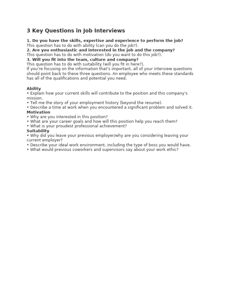 Key Interview Questions Guide | PDF