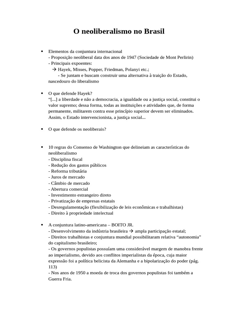 O Neoliberalismo No Brasil | PDF | Neoliberalismo | Dilma Rousseff