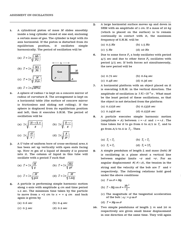 Assisment On Oscilations by Nagaraju Sir | PDF | Oscillation | Pendulum
