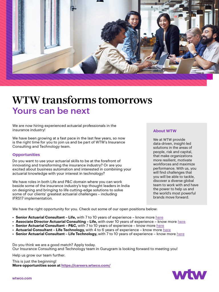 WTW Hiring Actuarial Professionals | PDF | Actuary | Experience