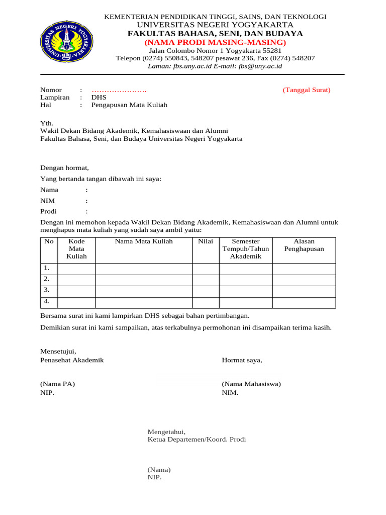 Permohonan Penghapusan Mata Kuliah | PDF