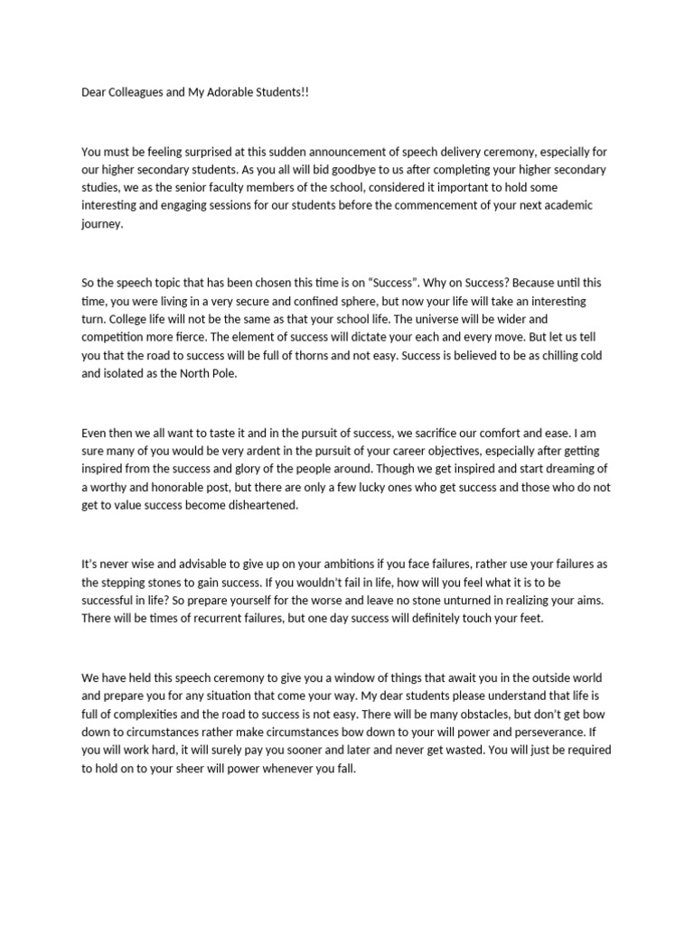 Inspiring Success Speech for Students | PDF