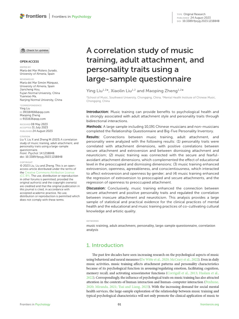 Música - A Correlation Study of Music Training, Adult Attachment, and ...