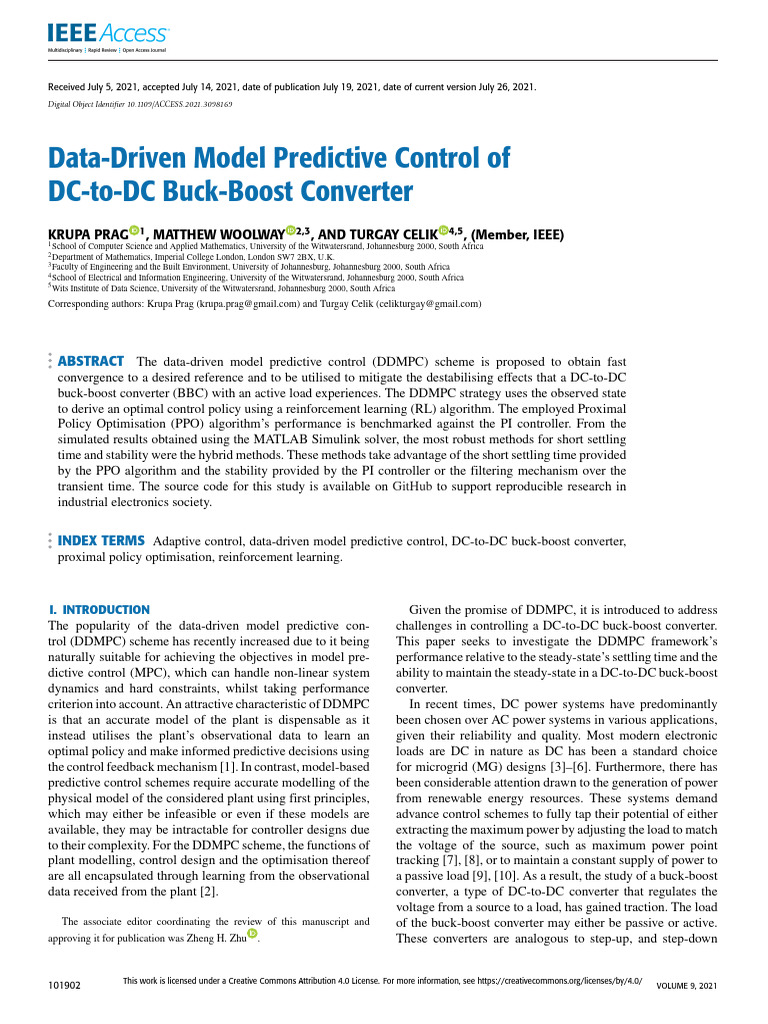 Data Driven Model Predictive Control Of Dc To Dc Buck Boost Converter Pdf Control Theory
