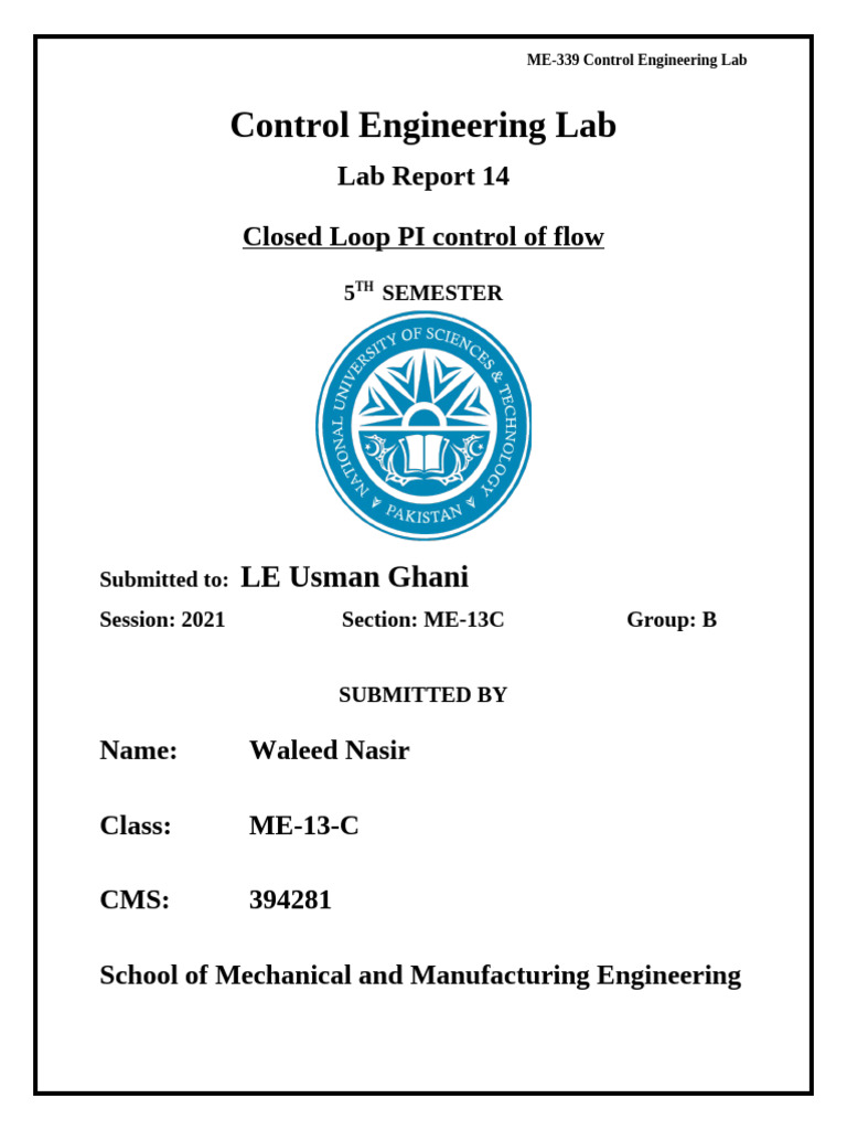 CE Lab 14 - PID Control of Flow Sensor | PDF | Electrical Engineering