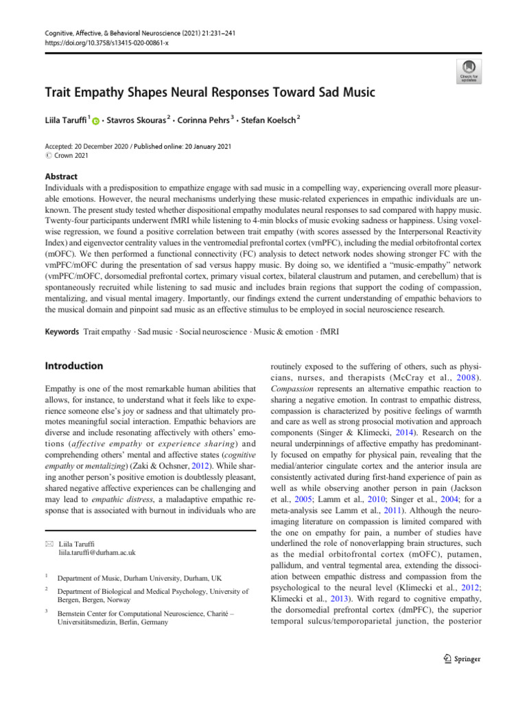 Música - Trait Empathy Shapes Neural Responses Toward Sad Music | PDF ...