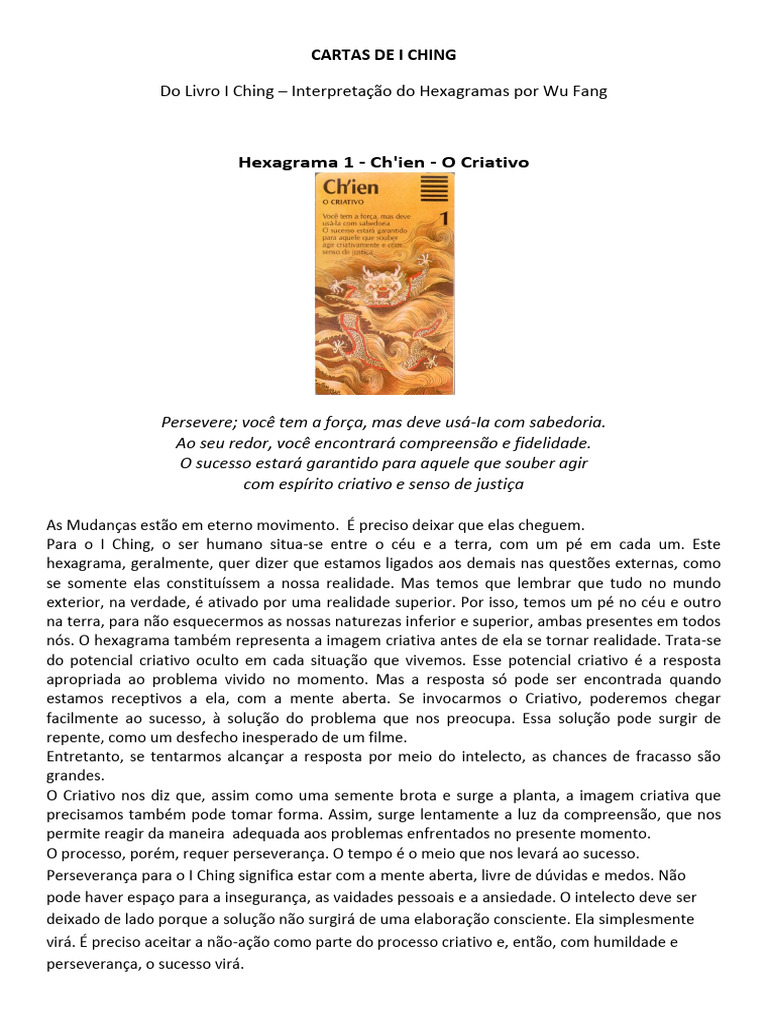 CARTAS DE I CHING | PDF | Sabedoria | Atitude (Psicologia)