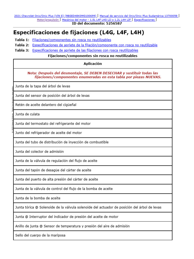 Fijaciones Onix 1 | PDF | Tornillo | Turbocompresor