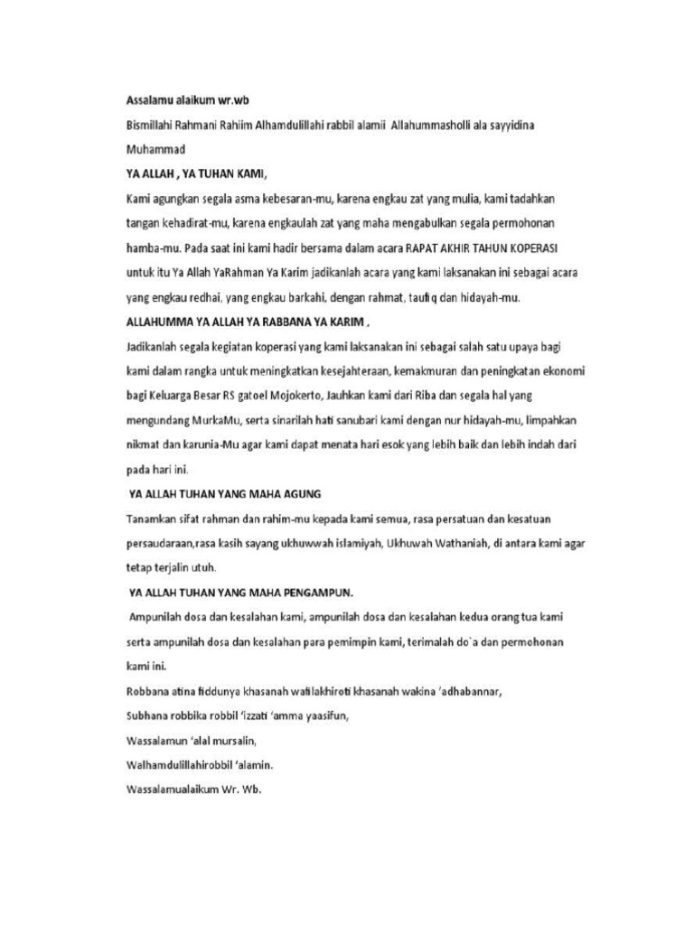 Doa Rapat Koperasi | PDF