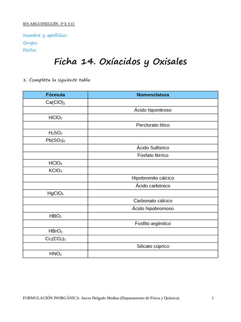Ficha de Oxíacidos y Oxisales | PDF