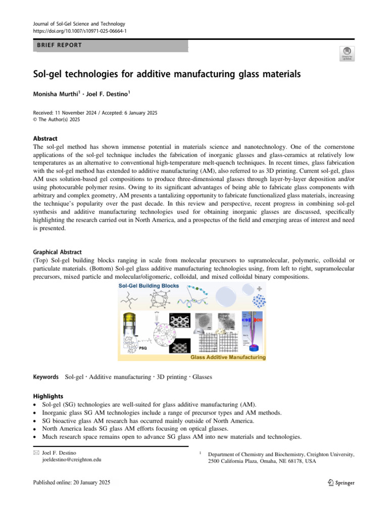 Sol-Gel Technologies For Additive Manufacturing Glass Materials | PDF ...
