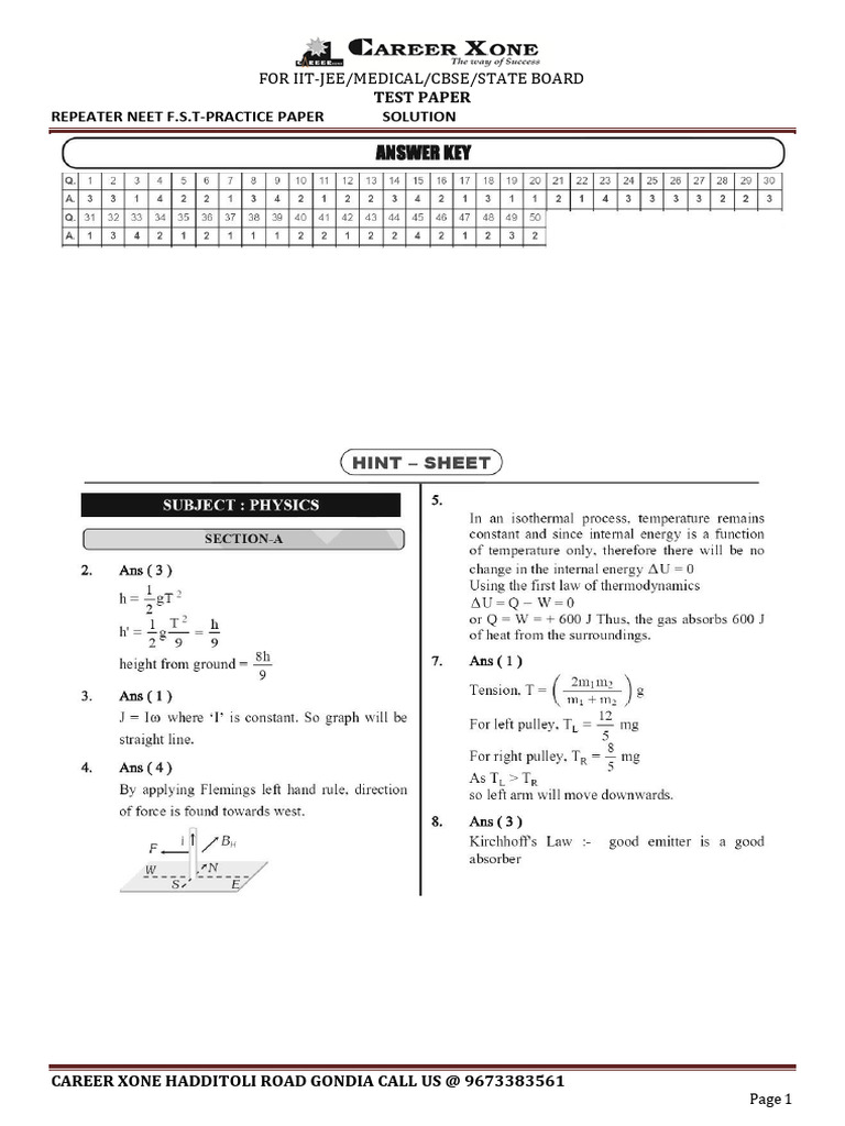 NEET F.S.T Practice Paper Solutions | PDF