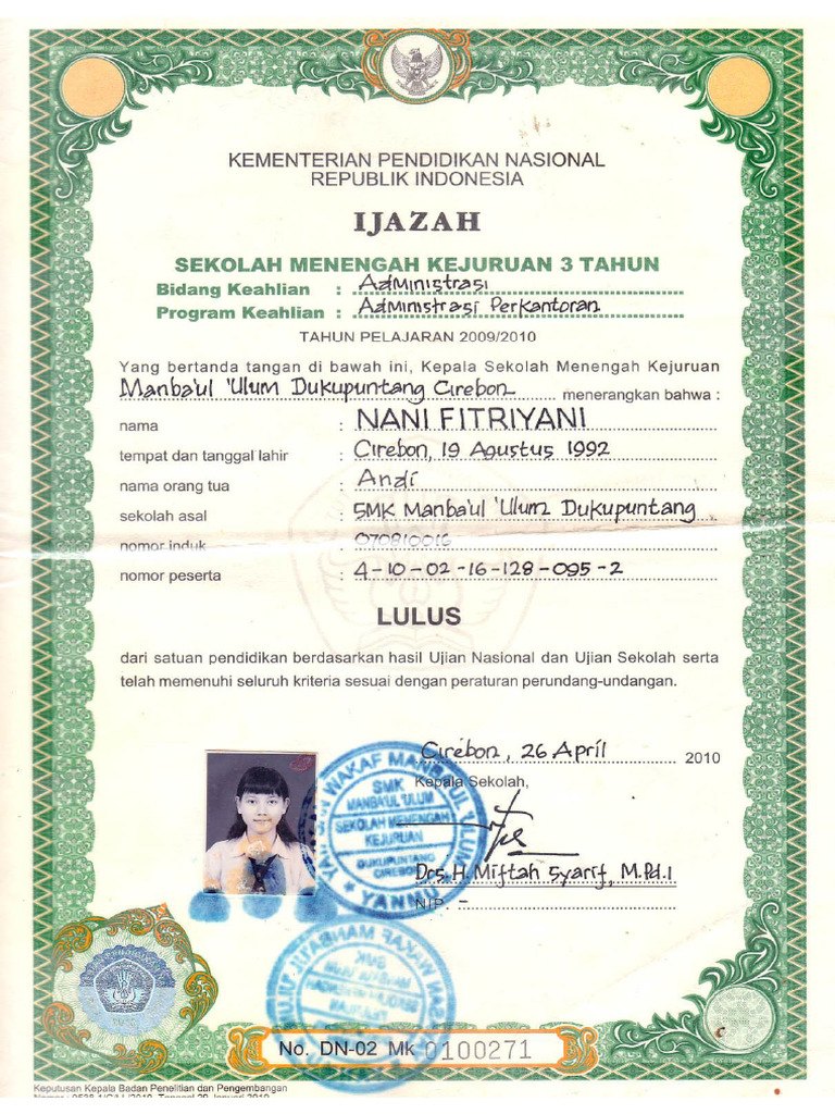 Ijazah SMK Nani | PDF