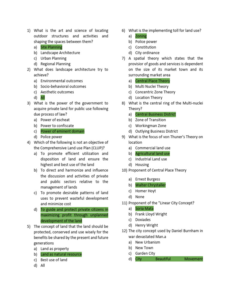 Landscape Architecture and Urban Planning Quiz | PDF | Landscape ...