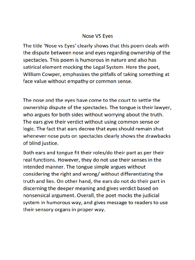 Nose Vs Eyes Appreciation - Mind Faces | PDF