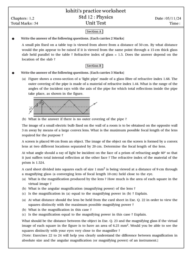 UnitTest D05 Nov 2024 | PDF | Optics | Electromagnetic Radiation UnitTest D05 Nov 2024 | PDF | Optics | Electromagnetic Radiation